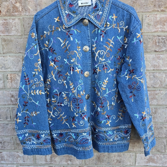 Units | Jackets & Coats | Vintage 8s 90s Units Denim Jean Jacket Floral ...